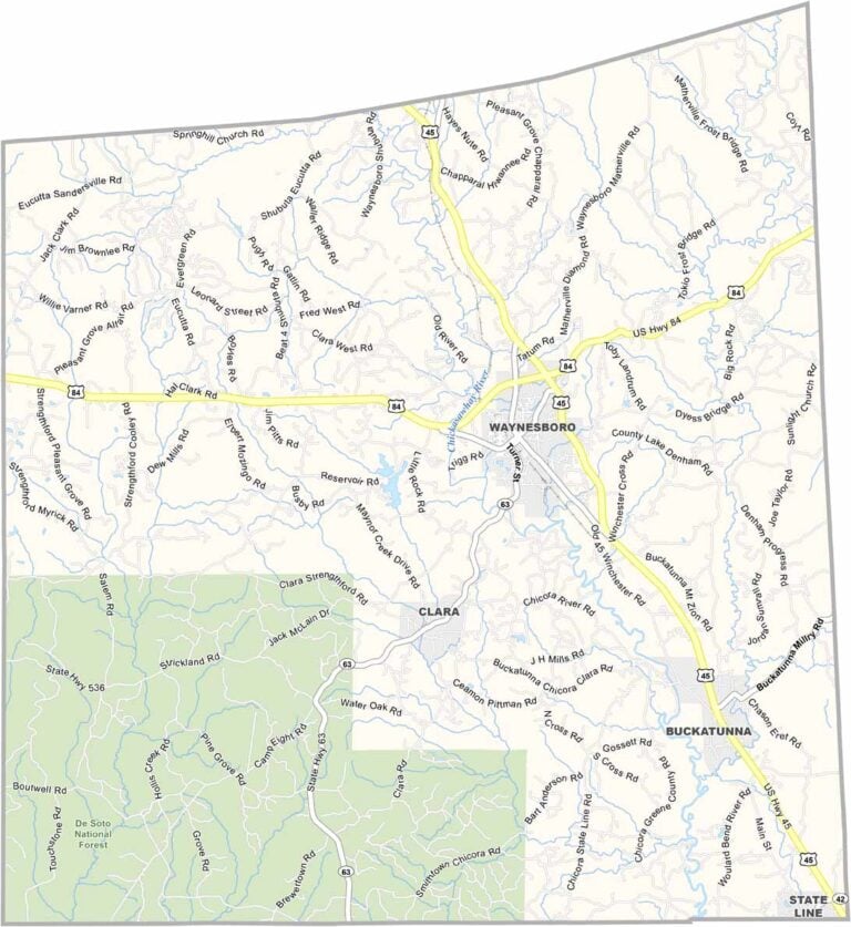 Wayne County Map, Mississippi - US County Maps