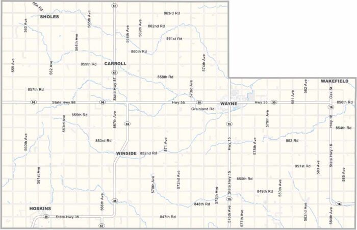 Wayne County Map, Nebraska - US County Maps