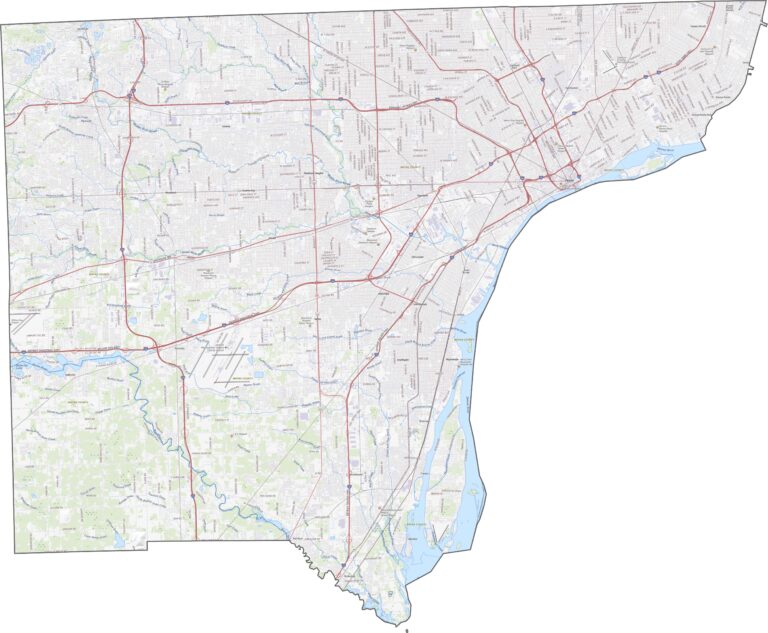 Wayne County Map, Michigan - US County Maps