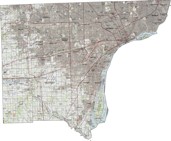 Wayne County Map, Michigan - US County Maps