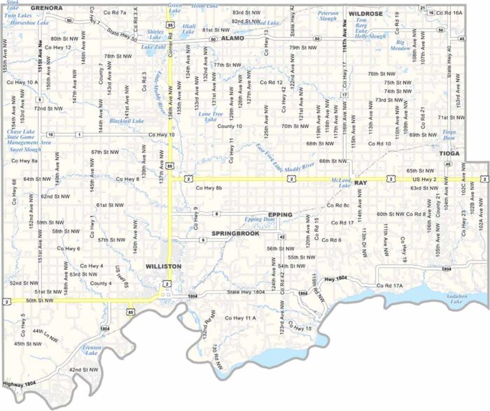 Williams County Map, North Dakota - US County Maps