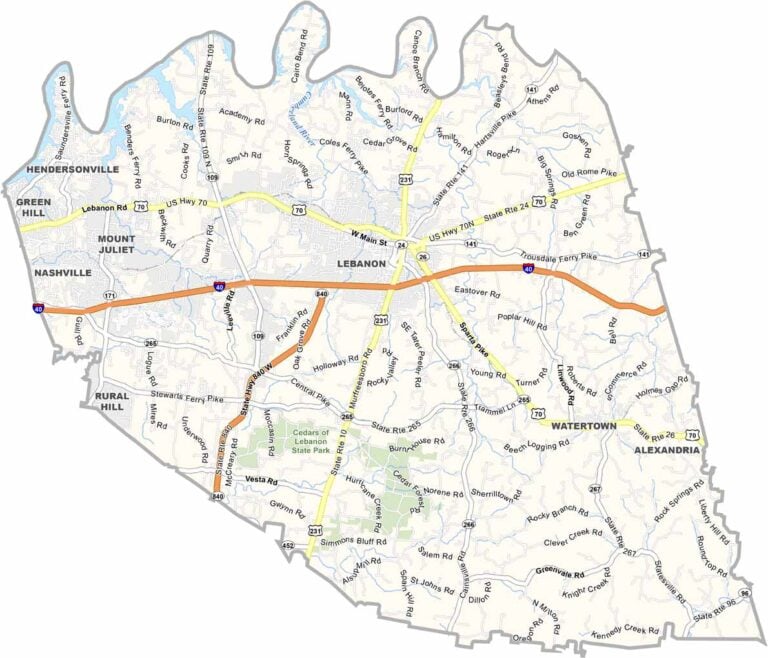 Rutherford County Map, Tennessee - US County Maps