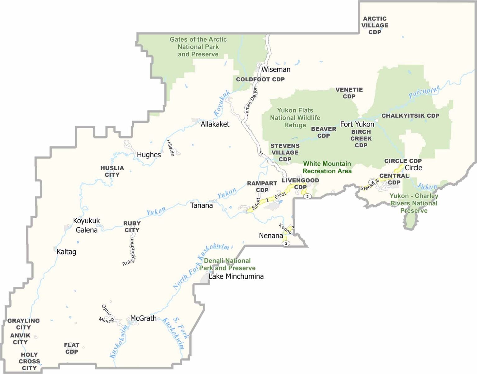 Yukon-Koyukuk Census Area Map, Alaska - US County Maps